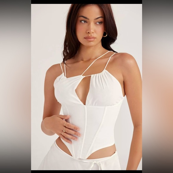 House of CB | Tops | House Of Cb White Chiffon Strappy Corset 35 Orla Top S Small | Poshmark